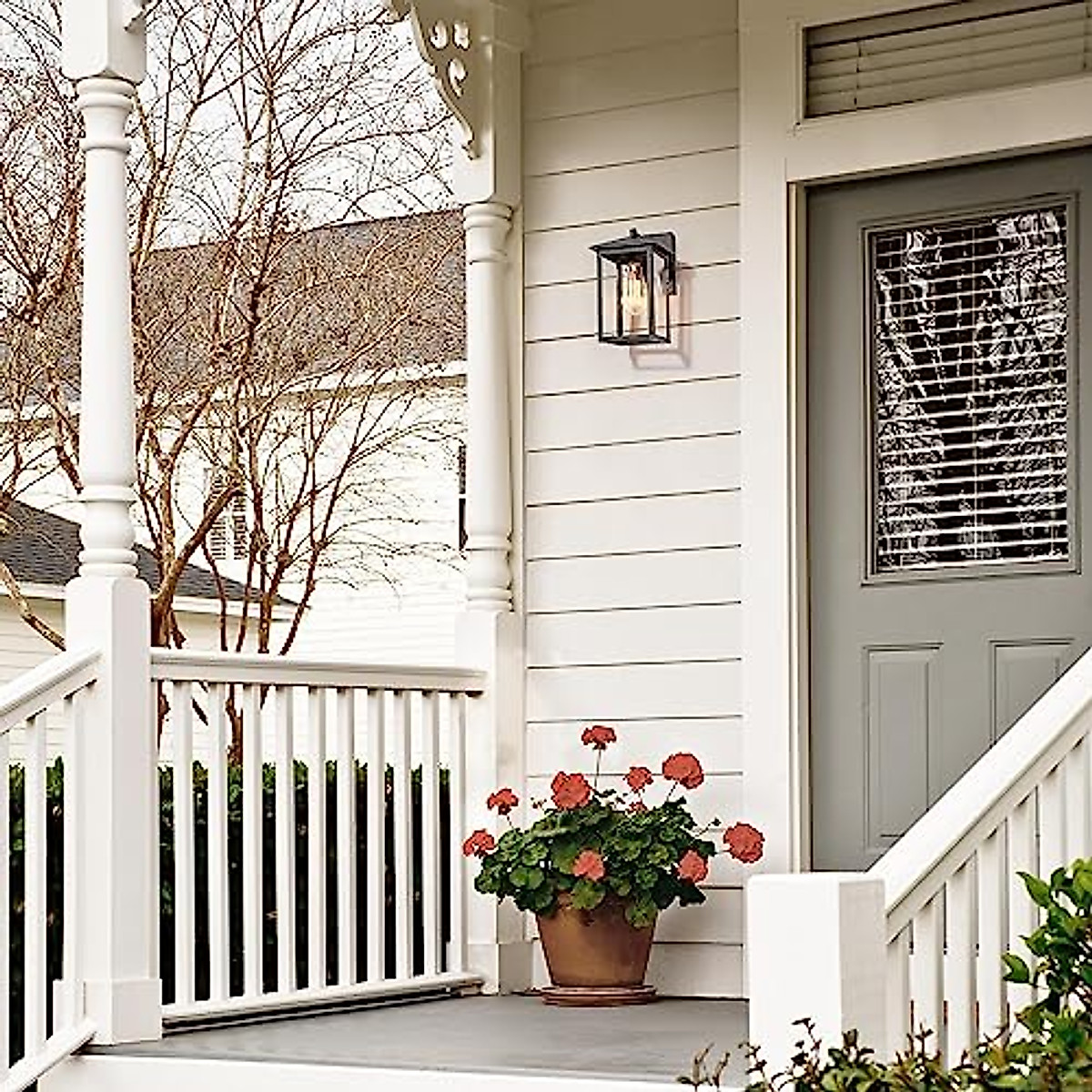 Black Outdoor Wall Lights, Farmhouse Exterior Wall Sconces Light Fixture with Clear Glass, Modern Square Waterproof Lanterns for Front Door, Entry, Porch, Patio, and Gazebo