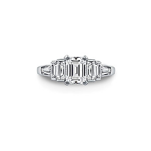 DIAMONBLISS Platinum Plated Sterling Silver Cubic Zirconia Emerald Cut & Baguette Ring (7)