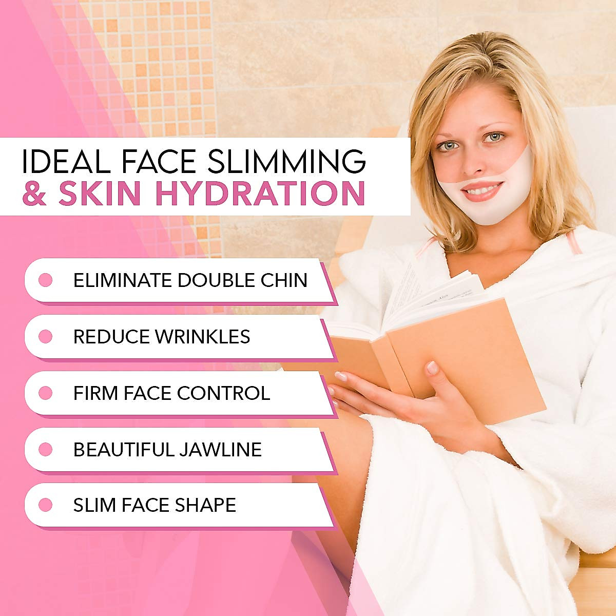 V Shaped Slimming Face Mask | Double Chin Reducer for Firming Moisturizing & Contour Lifting | Instant Lift Strap Wrinkles Remover | V-Line Beauty Band Patch with Collagen Vitamin E & C - 5 Pack