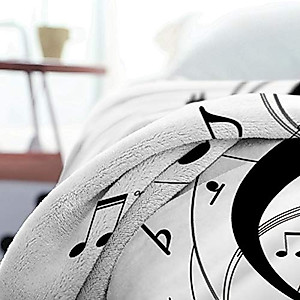 Music Decor Bed Blanket 40x50 inch Flannel Blankets Music Notes Black and White Throw Blanket for Bedroom Living Rooms Sofa Throw Cover