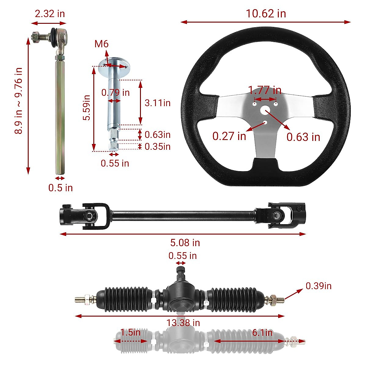 270mm Front Steering Wheel Tie Rod Gear Rack Pinion Shaft Kit Fit for ATV Go Kart Quad Trike