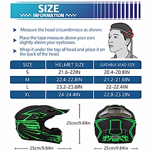 Youth Kids Motocross Dirt Bike Helmet DOT Approved ATV Motorcycle Full Face Helmet Kids Four-Wheeler Offroad Street MX Helmet with Gloves,Goggles,Face Shield 4-Piece Set (Green, Small)