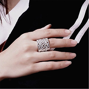 Naivo Retro Europe Style Rose Gold Plated Hollow Hears White Zircon Resizable Band Ringe (silver)