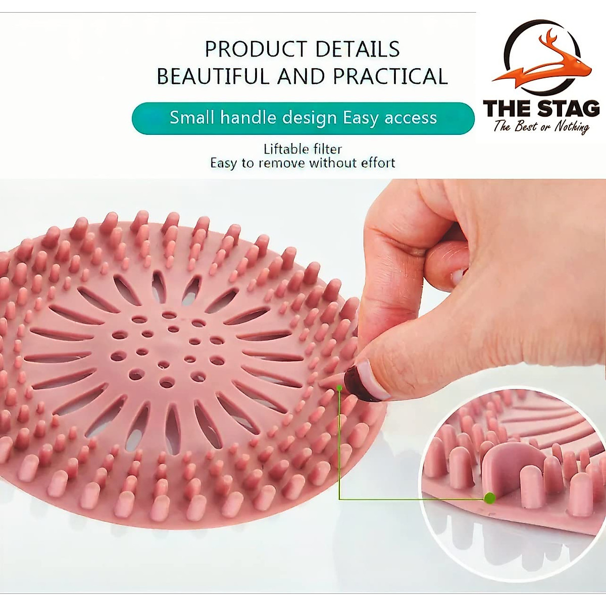 The Stag Pack of 5 Hair Catcher for Shower Drain - Durable Hair Stopper For Bathtub Drain, Washbasin & Kitchen Drain Cover - Bathtub Drain Hair Catcher