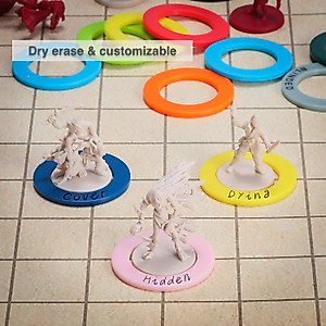 Upgraded ALIZERO Tabletop RPG DND Condition Markers Set and Spell AOE Damage Marker D&D Area Effect Template, with 96 DND Status Effect Markers in 24 Frequently Used Conditions