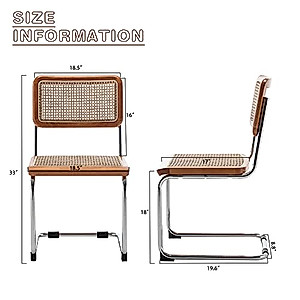 SHINEBOOM Rattan Dining Chairs Set of 2 Mid Century Modern Dining Room Chairs,Brown Rattan seat