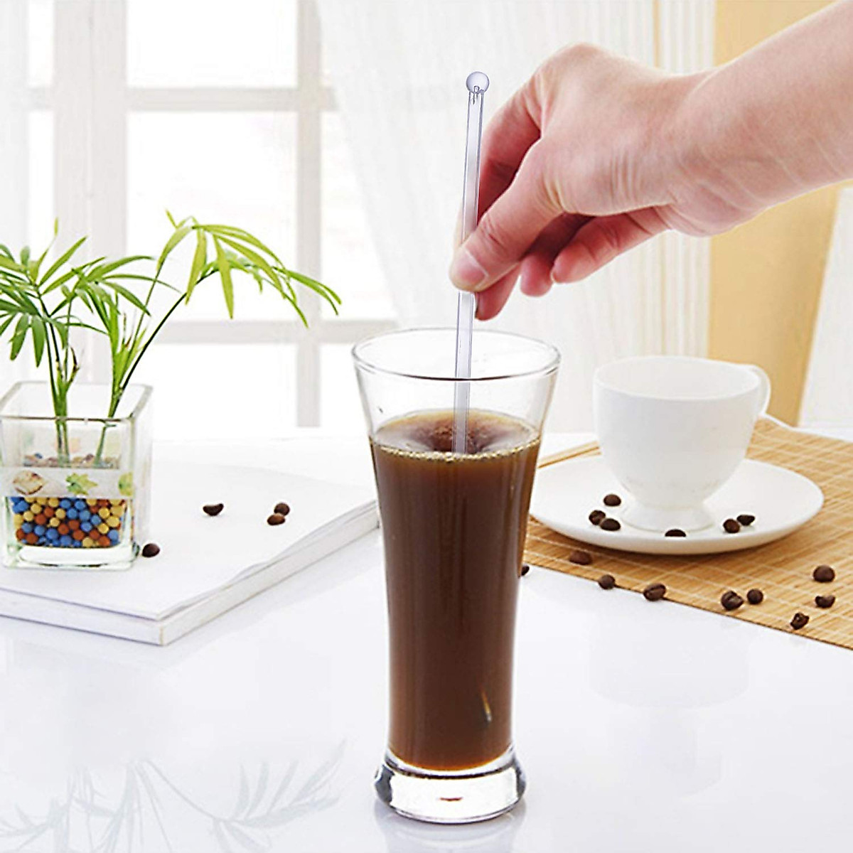 Aboat 120 Pieces 7.3 Inch Plastic Round Top Swizzle Sticks, Crystal