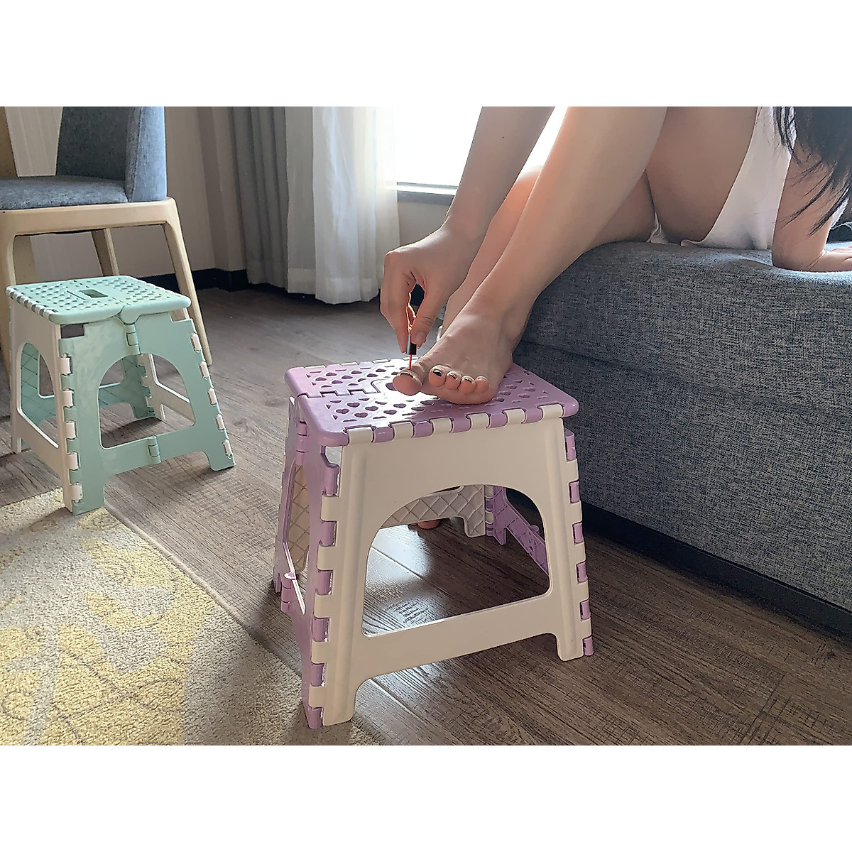 Shower Stool for Shaving Leg, TRANOMOS Foldable Shower Foot Rest, Foldable Shower Step for Shaving Leg, Small Corner Shower Foot Stool for Inside Shower, Plastic Pedicure Foot Rest, Purple