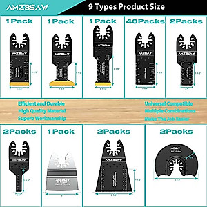 AMZBSAW 52 PCS Oscillating Saw Blades, New Premium Universal Multitool Blades for Wood Metal and Plastic, Quick Release Multi Tool Blades Kits Fit Dewalt Bosch Worx Milwaukee Makita Wen Ryobi