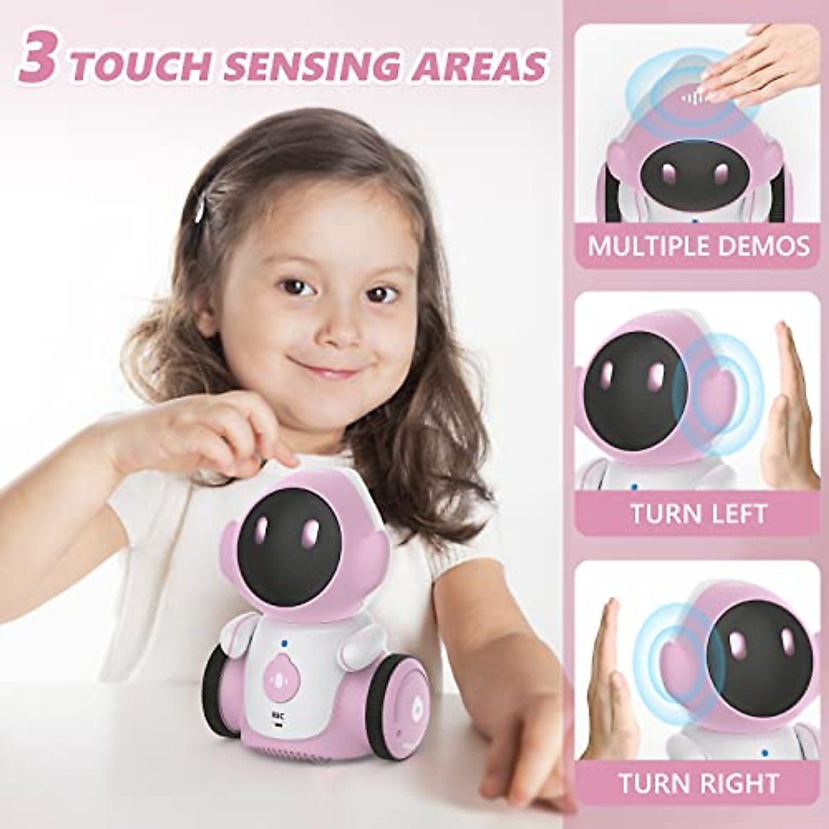 GILOBABY Robot Toys, Rechargeable Smart Talking Robot for Kids, Intelligent Robot with Voice Controlled Touch Sensor, Singing, Dancing, Recording, Repeat, Birthday Gifts for Girls Ages 6+ Years (Pink)