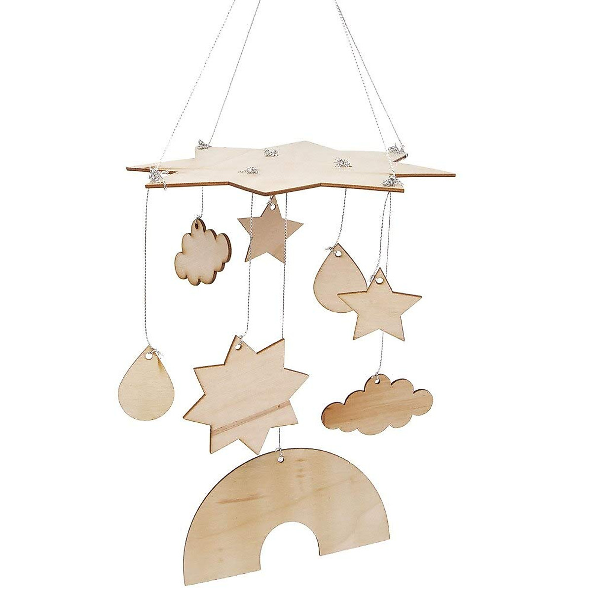 Baker Ross AT753 Rainbow Wooden Mobile Kits - Pack of 2, for Kids Arts and Crafts Projects