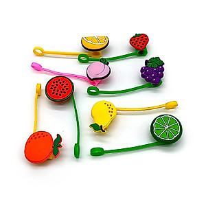 Straw Cover, 9Pcs Silicone Straw Topper, Cute Silicone Reusable Drinking Straw Caps Lids, Soft Silicone Straw Plugs for 7-8 mm Straws(Fruit Straw Cap)