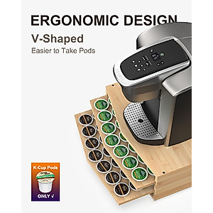 WELL WENG for Keurig Coffee Pod Holder Drawer (KK270) - Premium Bamboo, Compatible with K-Cups, 70 Pod Pack Capacity Rack, 2-Tier Holder & Storage - Natural Bamboo