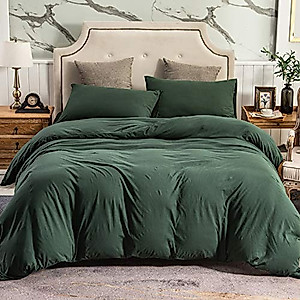 PURE ERA Jersey Knit Duvet Cover Set 100% T-Shirt Cotton Super Soft Comfy 3pc Bedding Set with Zipper Closure (Solid Forest Green, Queen)