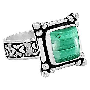 5, 82Cts Solitaire Natural Malachite 925 Silver Overlay Ring Size 9 For Women, Handmade Green Stone April Birthstone Ring Jewelry Gift For Her