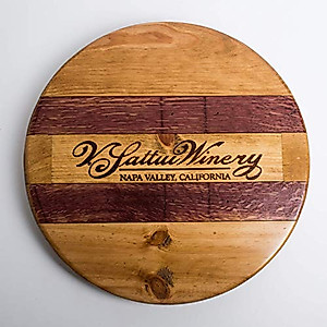 V. Sattui Wine Crate Lazy Susan with Wine Barrel Inlay by Alpine Wine Design, Golden Oak Finish