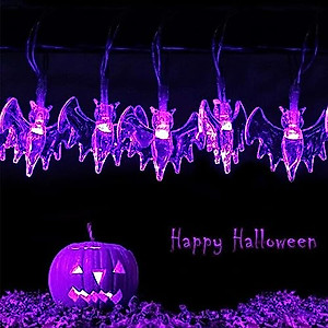 cyindzchwy 2 Pack Halloween Bat Lights, Battery Operated Purple Fairy Lights with 2 Modes, Purple Bat Lights with 20 LEDs, Halloween Lights for Home Door Porch Party Decorations
