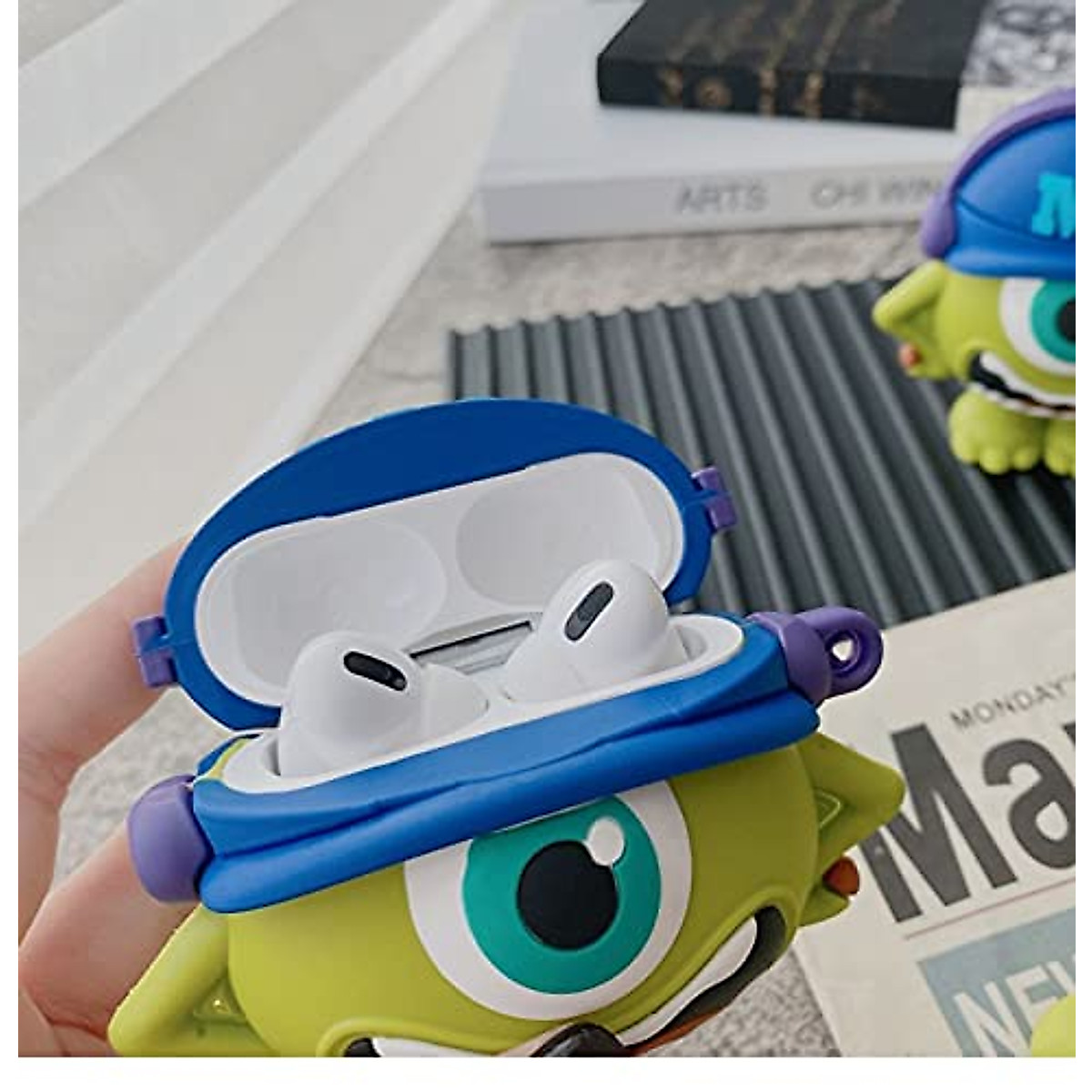 Ultra Thick Soft Silicone Case Cover for Apple AirPods Pro 2019 Generation with Keychain Green Mike Monster 3D Cartoon Anime Cute Fun Funny Cool Unique Creative Women Teens Girls Boys