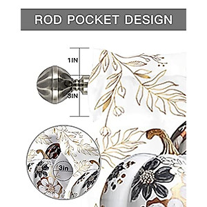 Window Curtain Valances for Kitchen Windows,Fall Flower Texture Ceramic Pumpkin Rod Pocket Short Window Valance Gold Line Leaves on White Treatment Valance for Living Room/Bathroom/Bedroom,42x18in