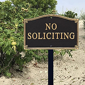 SmartSign Metal No Soliciting Sign for Yard, No Soliciting Garden Plaque | 5.75" x 9.5" Aluminum Plaque with 18" Black Stake