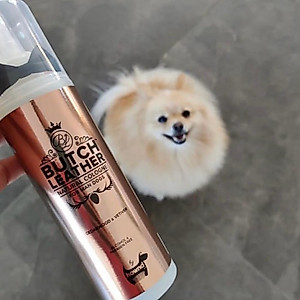 hownd Butch Leather Natural Cologne Deodorizer & Shine Spray For Dogs, Long Lasting, Cedarwood & Vetiver - Freshen Up Between Baths, No Alcohol, Parabens, Soap or Dyes 8.5oz