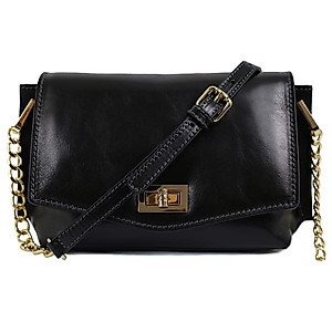 Time Resistance Leather Crossbody Bag for Women - Full Grain Leather Shoulder Bag - Stylish Messenger Bag Purse (Black)