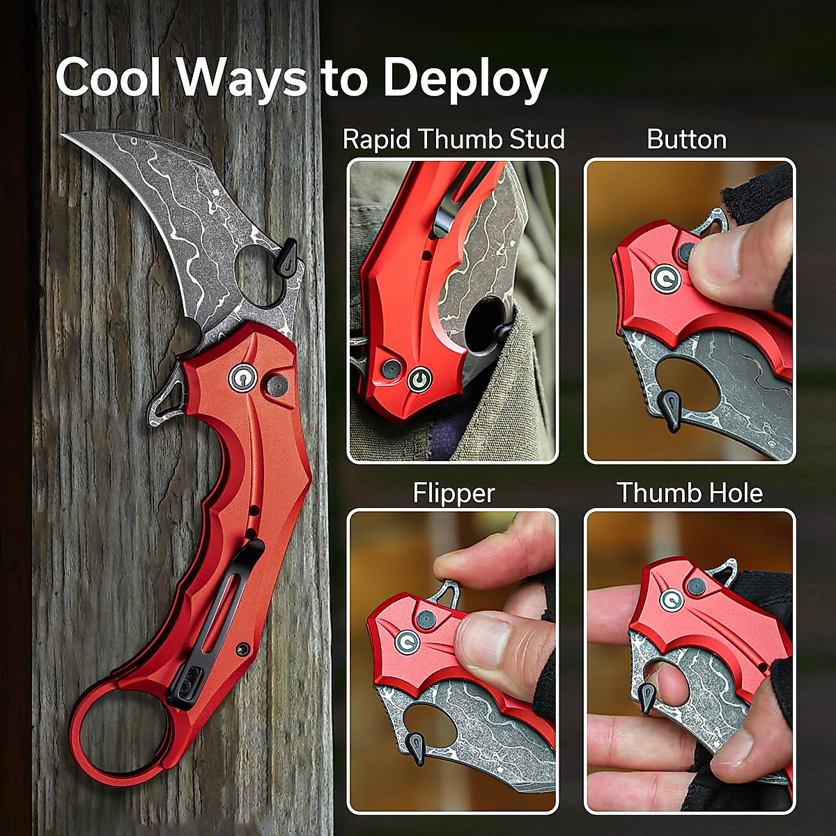 CIVIVI Incisor II Pocket Folding Knife for EDC, Karambit Knife with 2.02" Damascus Blade Aluminum Handle C16016B-DS1