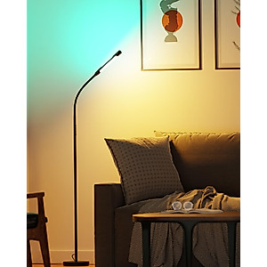 ULG 【Upgrade】 Double Side LED Floor Lamp, Tall 360° Adjustable Gooseneck Standing Reading Lamp for Bedroom, RGB & Dimmable Bright Task Light with 3000K-6500K Color Temps, Eyelash LED Floor Light