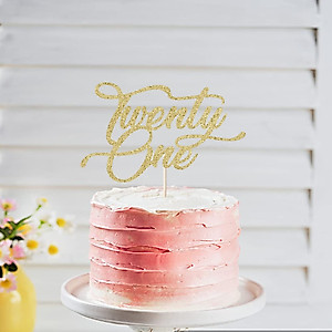 Twenty One Cake Topper- 21st Birthday Cake Topper,21st Birthday Decorations,21st Cake Topper,Happy 21st Birthday Cake Topper (Golden)