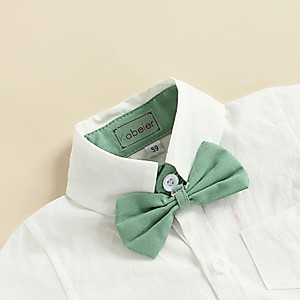 Newborn Baby Boy Gentleman Outfits Short Sleeve Shirts Romper Overalls Shorts Infant Summer Clothes Formal Suits 2Pcs (B1 Green , 6-12 Months )