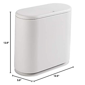 PENGKE Slim Plastic Trash Can 2.7 Gallon Garbage Can with Press Top Lid,White Modern Waste Basket for Bathroom,Living Room,Office and Kitchen