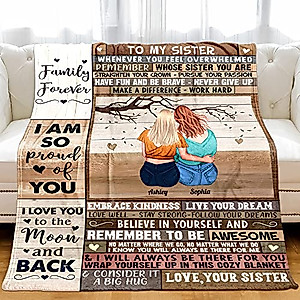KERAOO Personalized Throw Blankets Gift for Siste, Custom Mother's Day Blanket Gift for Sister, Christmas Birthday Graduation Gift for Sister from Sister