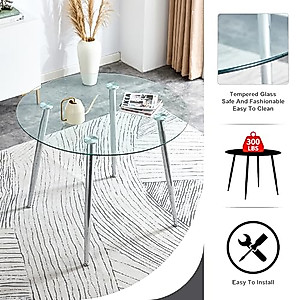 VUMALL 40" Diameter Round Dining Table Heavy Duty Round Kitchen Table, Easy to Assemble Tempered Glass Table Top with Chrome Metal Legs for Restaurants and Conference Rooms