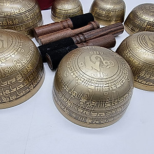 Khusi Tibetan singing bowls chakra sets, hand carved buddha mantra and symbol, sets of seven divine sound bowl.