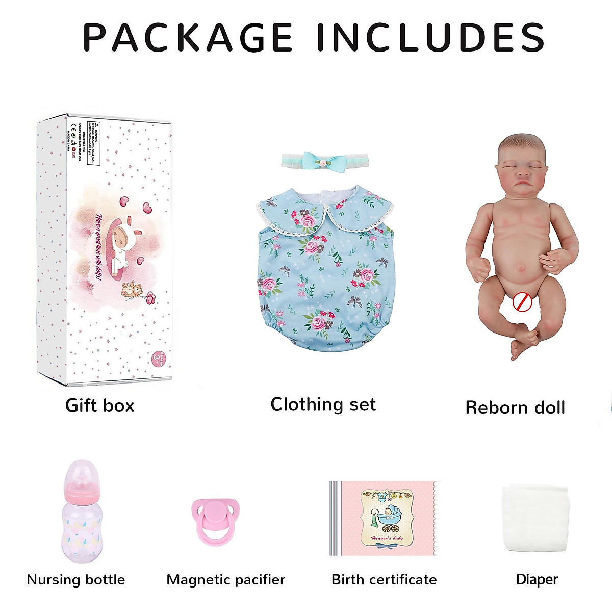 CHAREX Realistic Reborn Baby Dolls - 18 inch Newborn Baby Doll, Full Vinyl Body Therapy Dolls, Anatomically Correct Real Baby Girl Christmas Birthday Gift Set for Kids Age 3 +