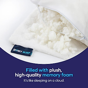 Sidney Sleep Set of 2 Queen Size Bed Pillows for Side and Back Sleepers - Adjustable Filling - Memory Foam Pillows for Neck and Shoulder Pain - Customizable Loft - Extra Foam Included (White)