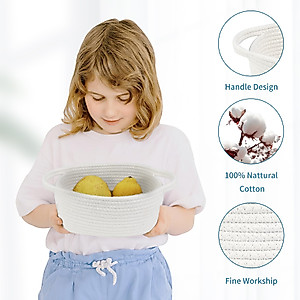 ABenkle Small Storage Basket, Mini Baby Basket, Cute Tiny Cotton Rope Woven Easter Basket,Shelf Basket, Boho Decorative Toy Dog Cat Basket for Nursery, Kids Room, Spa, Empty Gift Basket - XS, White
