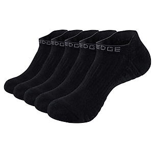 YUEDGE Men's Black Ankle Running Socks Moisture Wicking Cotton Cushioned Low Cut Athletic Socks For Men Size 6-9, 5 Pairs