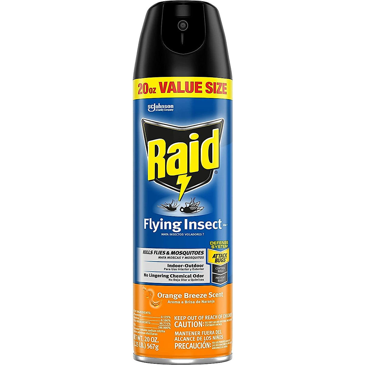 Raid Flying Insect Killer, Kills Flies, Mosquitoes, and Other Flying Insects on Contact, for Indoor and Outdoor Use, Orange Breeze Scent, 18 oz (3 Pack)