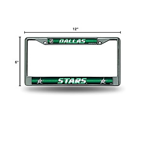 Rico Industries NHL Dallas Stars Bling License Plate Chrome Frame 12" x 6" 12" x 6" Silver Bling Chrome Car/Truck/SUV Auto Accessory