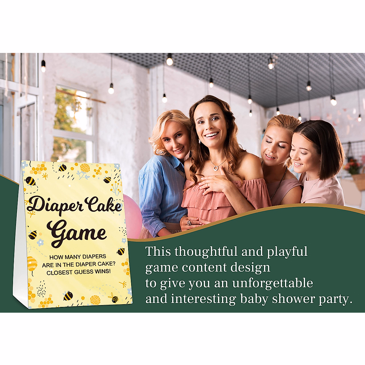Baby Shower Game Set, Diaper Cake Games(1 Standing Sign + 50 Guessing Cards), Bumble Bee Guess How Many Diapers Party Game, Honey Honeycomb Gender Reveal Party Favor Decor(A05)