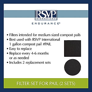 RSVP International Kitchen Collection Compost Pail, Filter Replacement, 2-Piece, 1 Gallon, Charcoal