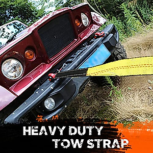 Sumpluct Recovery Tow Strap 2in X 20ft Heavy Duty 20,000 lbs Break Strength, Use for Emergency Towing Rope, Tree Saver, Winch Extension, Triple Reinforced Loops, Protective Sleeves,Car Accessories