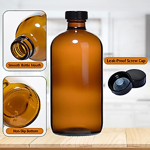 Galssmagic 16 oz Amber Glass Bottle,10 Pack Round Sample Dark Bottles for Oil,Kombucha(Black Caps,Labels and Funnels Included)