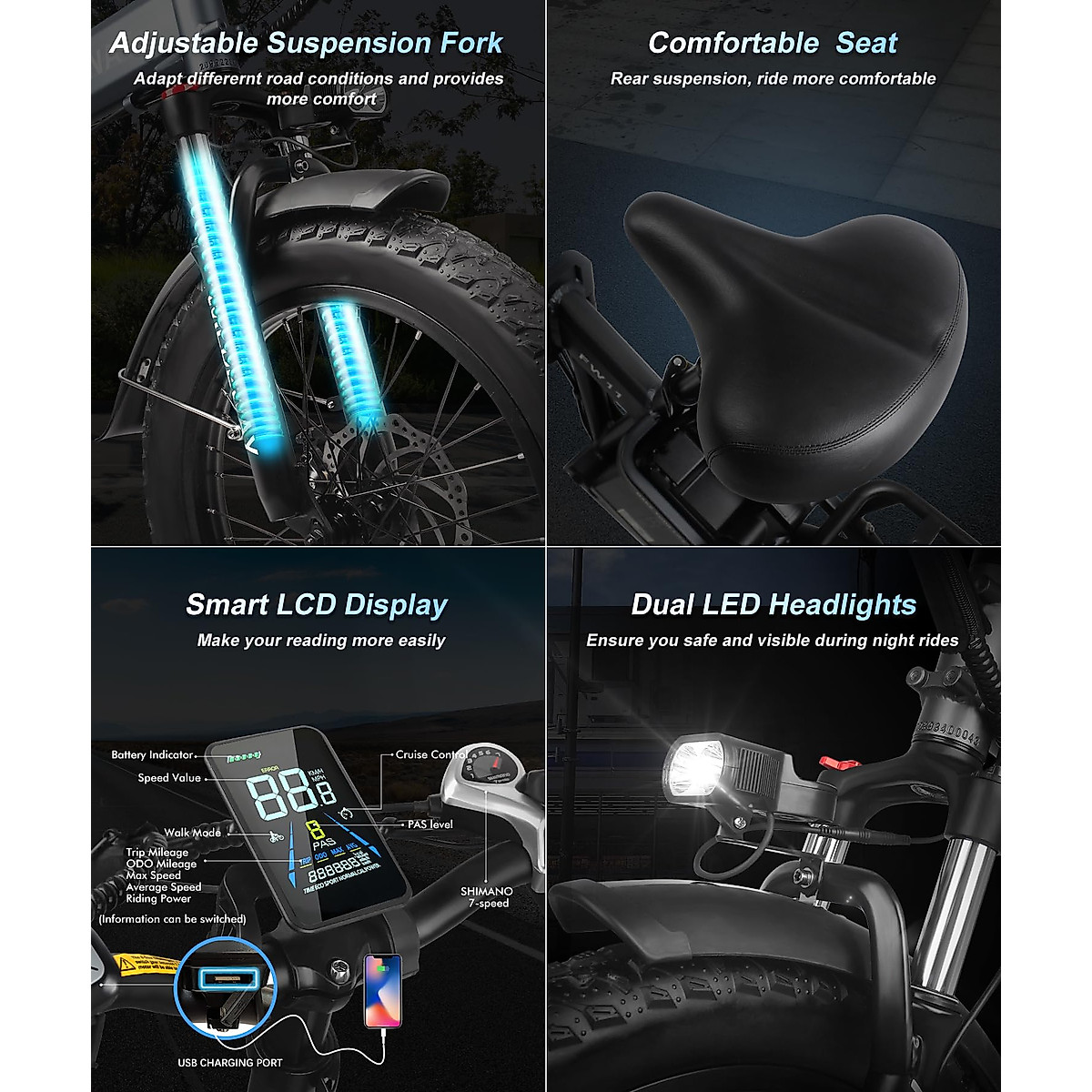 Wildeway Electric Bike with 32Ah Battery 750W 28MPH Motor, 20 inch Fat Tire Folding Electric Bike, Urban City Commuter Ebikes for Adults Men Women, Electric Bicycle 7 Speed Gear