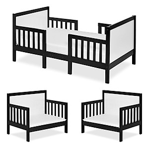 Dream On Me Hudson 3 In 1 Convertible Toddler Bed In Black And White, Greenguard Gold Certified, JPMA Certified, Non Toxic Finishes, Made of Sustainable New Zealand Pinewood
