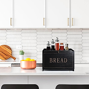 DECOCIAGA Bread Box for Kitchen Countertop, Large Capacity Bread Storage Container for Homemade Bread, Wooden Bread Holder Bread Bin for Kitchen Counter Corner, Cabinet, Pantry, Cupboard (Black)