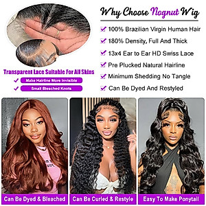 Nognut Body Wave Lace Front Wigs Human Hair 13x4 Frontal Wigs Human Hair HD Lace Pre Plucked Wigs for Women Glueless Wigs Lace Front Wigs Human Hair Body Wave Human Hair Wig 28 Inch