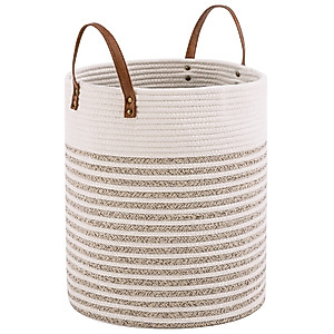 YOUDENOVA Laundry Basket for Blanket- Cotton Nursery Hamper 16 x 14 x 14 Inches, Woven Basket for Kids Toy, Clothes Hamper Basket, Brown