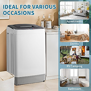 Winado Full Automatic Washing Machine, 17.6Lbs Top Load Portable Washer with Drain Pump, 10 Wash Programs 8 Water 2 in 1 Washer and Dryer for Apartments, RV, Camping